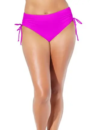 SWIMSUITS FOR ALL Ruched Side Tie Bikini Bottom - Very Fuchsia