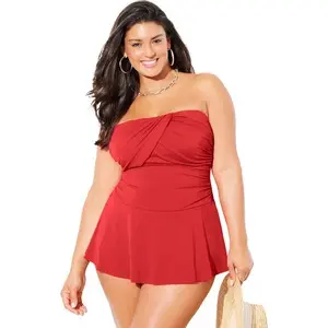 SWIMSUITS FOR ALL Ruched Skirted Bandeau Swimdress - Grenadine