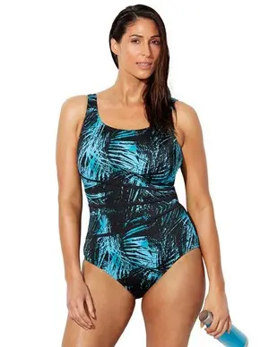 SWIMSUITS FOR ALL Chlorine Resistant Spliced Tank One Piece Swimsuit - New Green Labyrinth