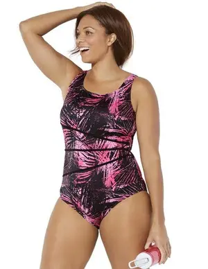 SWIMSUITS FOR ALL Chlorine Resistant Spliced Tank One Piece Swimsuit - Red Labyrinth