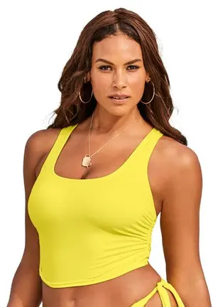 SWIMSUITS FOR ALL Cropped Racerback Tankini Top Pineapple