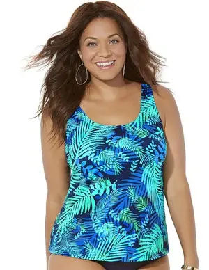 SWIMSUITS FOR ALL Classic Tankini Top Bright Palms