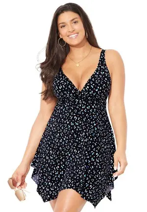 SWIMSUITS FOR ALL Wrap Two-piece Swimdress Set - White Dots