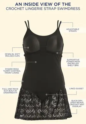 SWIMSUITS FOR ALL Crochet Lingerie Strap Swimdress With Tummy Control