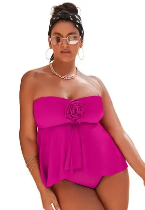 SWIMSUITS FOR ALL Rosette Bandeau Tankini Top - Fruit Punch