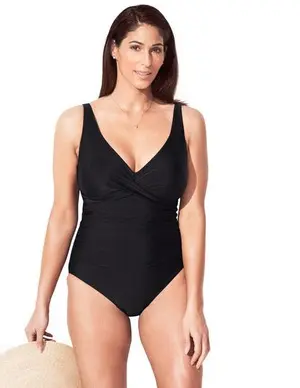 SWIMSUITS FOR ALL V-neck One Piece Swimsuit With Tummy Control And Adjustable Straps - Black
