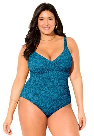 SWIMSUITS FOR ALL V-neck One Piece Swimsuit - Mediterranean Palms
