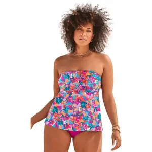 SWIMSUITS FOR ALL Smocked Bandeau Tankini Top - Fruit Punch Flowers