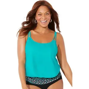 SWIMSUITS FOR ALL Loop Strap Blouson Tankini Top Happy Turq