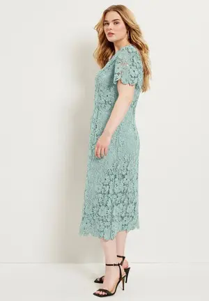 JUNE + VIE Square-neck A-line Lace Midi Dress - Purple Reign