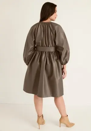 JUNE + VIE Faux Leather V-neck Mini Dress With Self-tie Belt