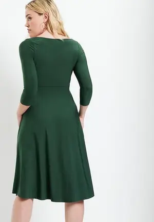 JUNE + VIE Sweetheart Neckline Ruched Empire Waist 3/4 Sleeve Dress - Black