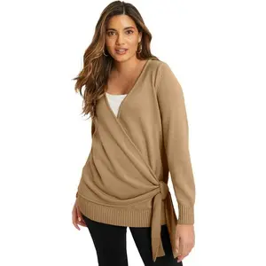 JUNE + VIE Wrap-front Cardigan - Soft Camel