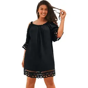 SWIMSUITS FOR ALL Vera Crochet Cold Shoulder Cover Up Dress - Black
