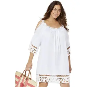 SWIMSUITS FOR ALL Vera Crochet Cold Shoulder Cover Up Dress - White