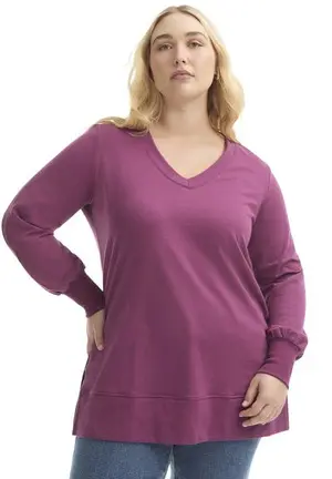 JUNE + VIE V-neck French Terry Sweatshirt - Fig