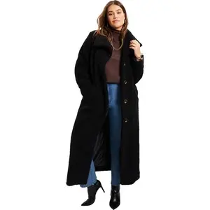 JUNE + VIE Maxi Teddy Fleece Coat - Black