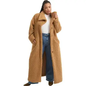 JUNE + VIE Maxi Teddy Fleece Coat - Soft Camel