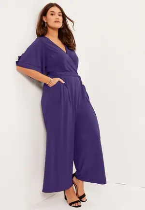 JUNE + VIE Flutter Sleeve Wide-leg Jumpsuit - Black