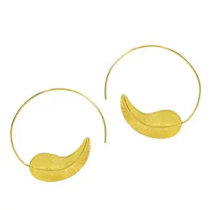 OTTOMAN HANDS Gold Feather Pull Through Hoop Earrings - Brass