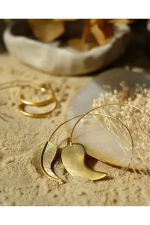 OTTOMAN HANDS Feather Pull Through Hoop Earrings - Brass