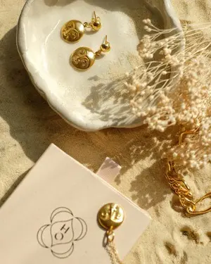 OTTOMAN HANDS Gold Plated Moon Face Drop Earrings - Brass