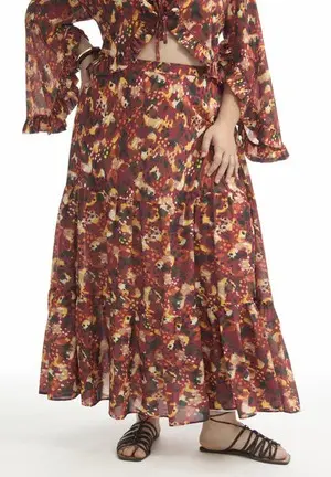 JUNE + VIE Tiered Printed Maxi Skirt - Dotted