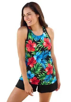 SWIM 365 Longer-length High-neck Racerback Tankini Top - Indigo Multi