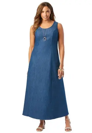 JESSICA LONDON JESSICA LONDON Denim Maxi Dress Medium Stonewash