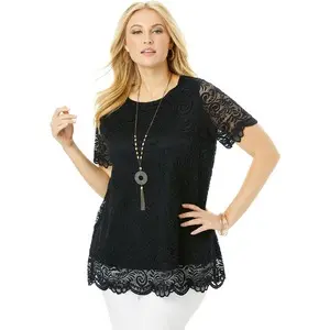 JESSICA LONDON Stretch Lace Tunic - Black