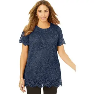 JESSICA LONDON Stretch Lace Tunic Navy