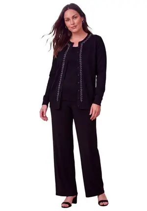 JESSICA LONDON Stretch Knit Wide Leg Pant - Black