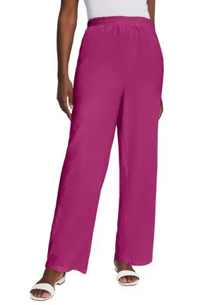 JESSICA LONDON Lightweight Linen Blend Straight Leg Pants Raspberry