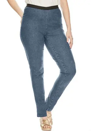 JESSICA LONDON Stretch Denim Jeggings - Medium Stonewash