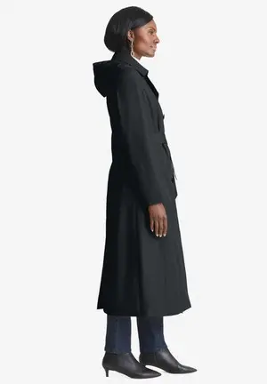 JESSICA LONDON Double-breasted Long Trench Raincoat - Black