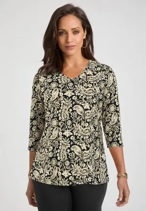 JESSICA LONDON Stretch Cotton V-neck Tee - Black