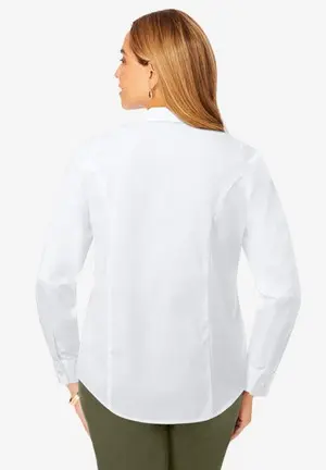 JESSICA LONDON Stretch Cotton Poplin Striped Button-down Shirt - White