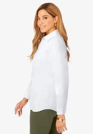JESSICA LONDON Stretch Cotton Poplin Striped Button-down Shirt - White