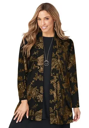 JESSICA LONDON Stretch Knit Topper - Metallic Paisley