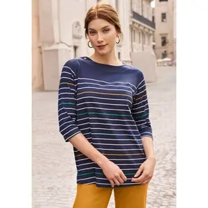JESSICA LONDON Stretch Cotton Boatneck Tunic - Navy Mixed Stripes