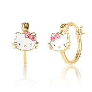 SALLYROSE Sterling Silver Enamel Hello Kitty Hoop Earrings - Gold, Whitr