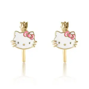 SALLYROSE Sterling Silver Hello Kitty Hoop Earrings - Gold, Whitr