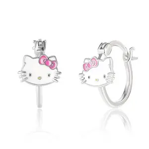 SALLYROSE Sterling Silver Hello Kitty Hoop Earrings - Silver, White