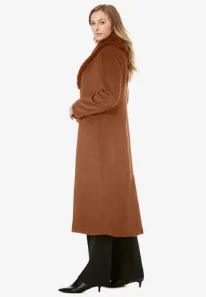 JESSICA LONDON Long Wool Blend Coat With Faux Fur Collar - Black
