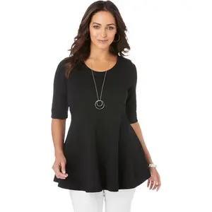 JESSICA LONDON Stretch Peplum Tunic - Black