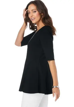 JESSICA LONDON Stretch Peplum Tunic - Black