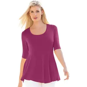 JESSICA LONDON Stretch Peplum Tunic - Raspberry