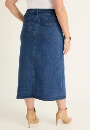 JUNE + VIE Front-slit Denim Midi Skirt