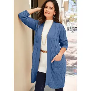JESSICA LONDON Cable Duster Cardigan Sweater - Dusty Indigo