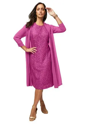 JESSICA LONDON 2-piece Lace Jacket Dress Set - Raspberry